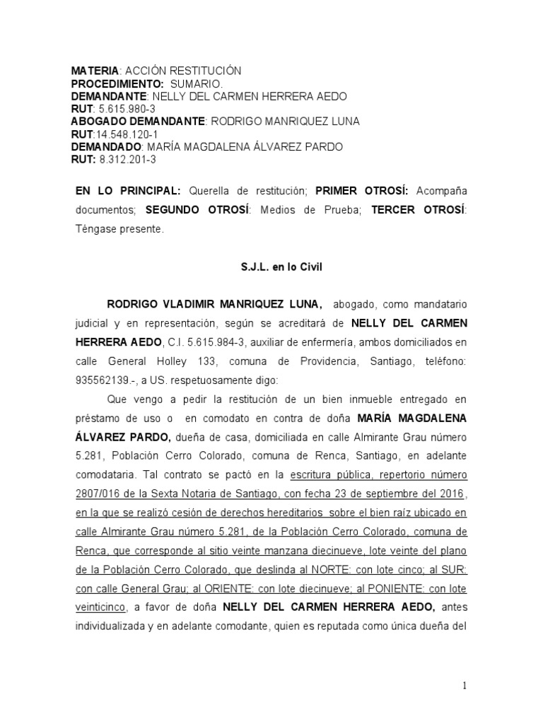 Qlla de Restitución | PDF | Ley común | Documentos legales