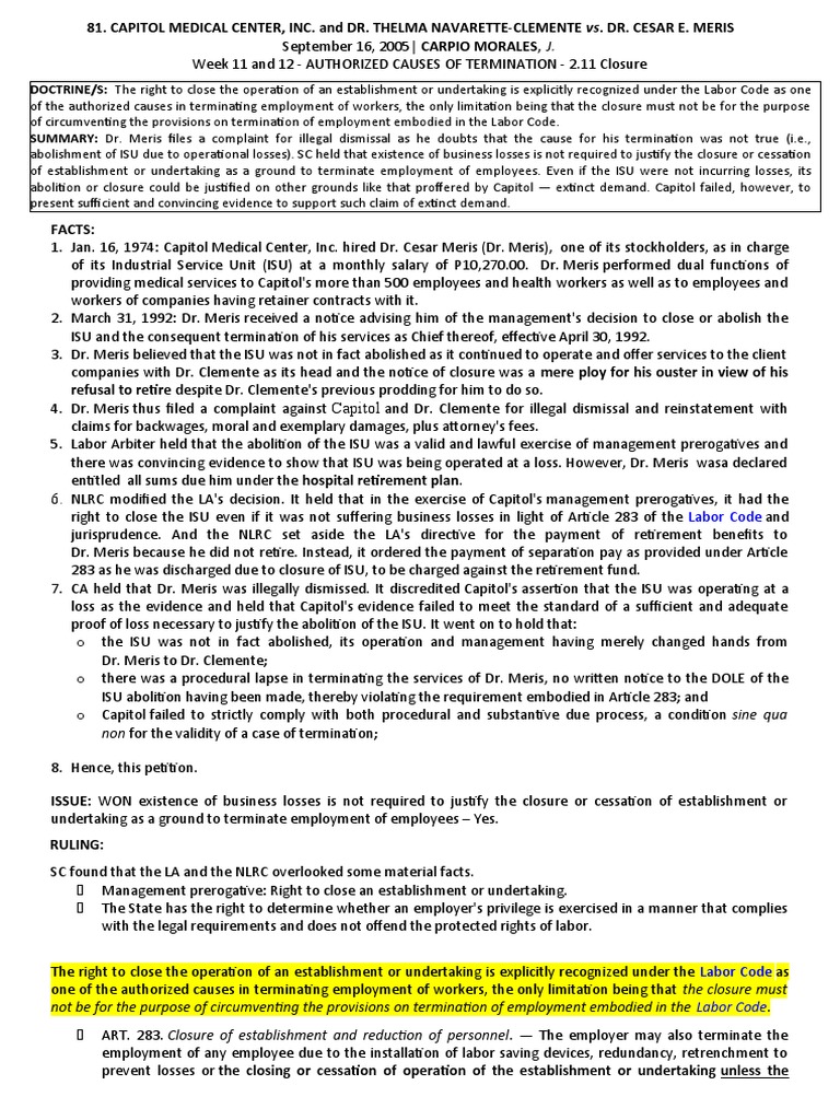 Capitol Medical Center vs. Meris (Gaspar) | PDF | Good Faith | Employment