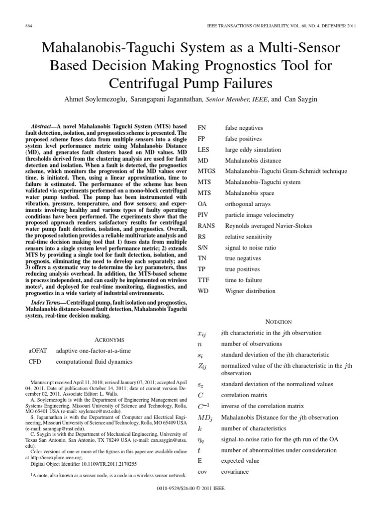 Mahalanobis-Taguchi System As A Multi-Sensor Based Decision Making Prognostics Tool For ...