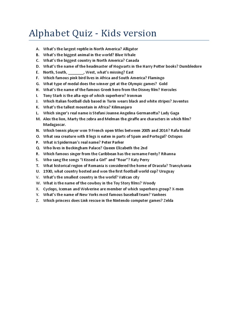 Kids A-Z Alphabet Quiz | PDF