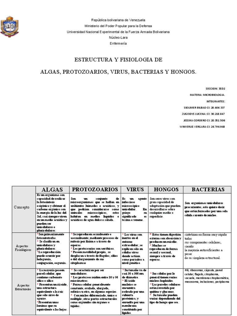 Cuadro de Comparativo de Las Bacterias, Hongos, Virus | PDF | Citoplasma | Biología Celular)
