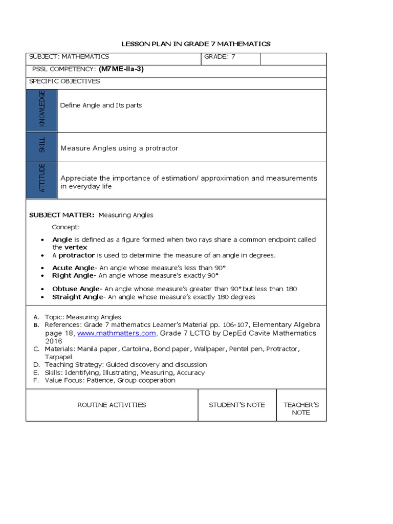 (M7Me-Iia-3) : Measure Angles Using A Protractor | PDF | Angle | Lesson ...