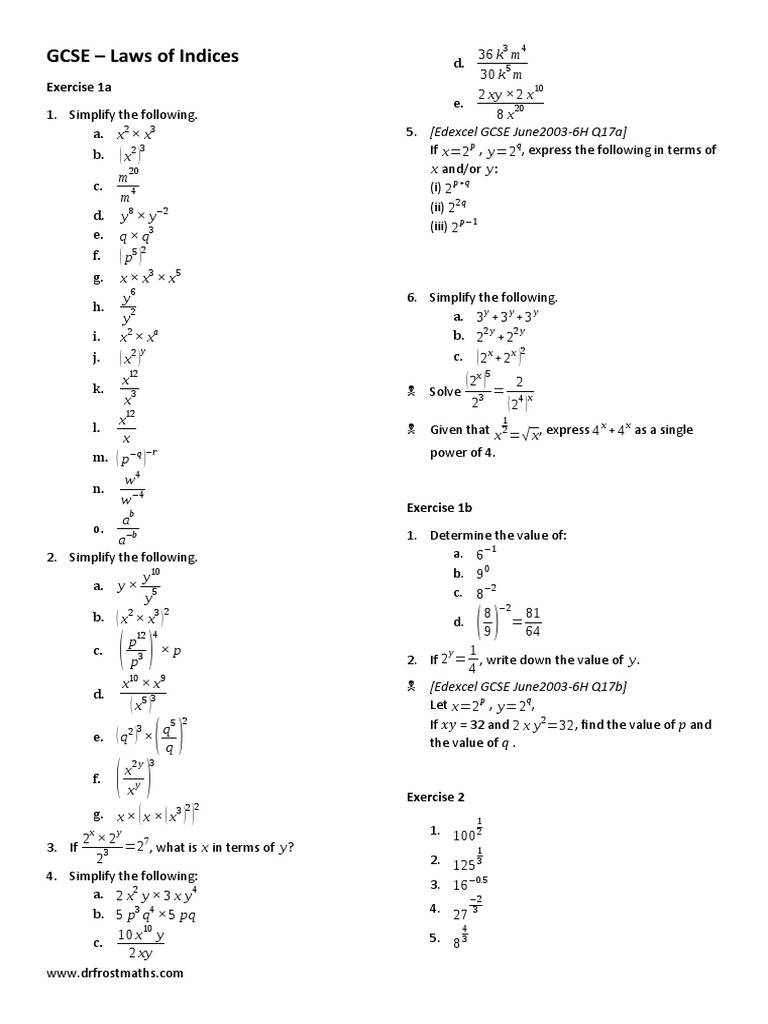 GCSE - Laws of Indices: 36 K 30 K 2 Xy ×2 X 8 X | PDF | Educational ...