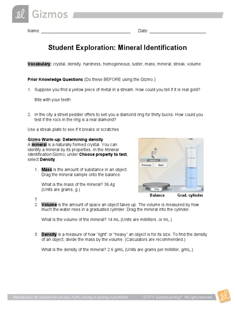 Student Exploration: Mineral Identification | Download Free PDF ...
