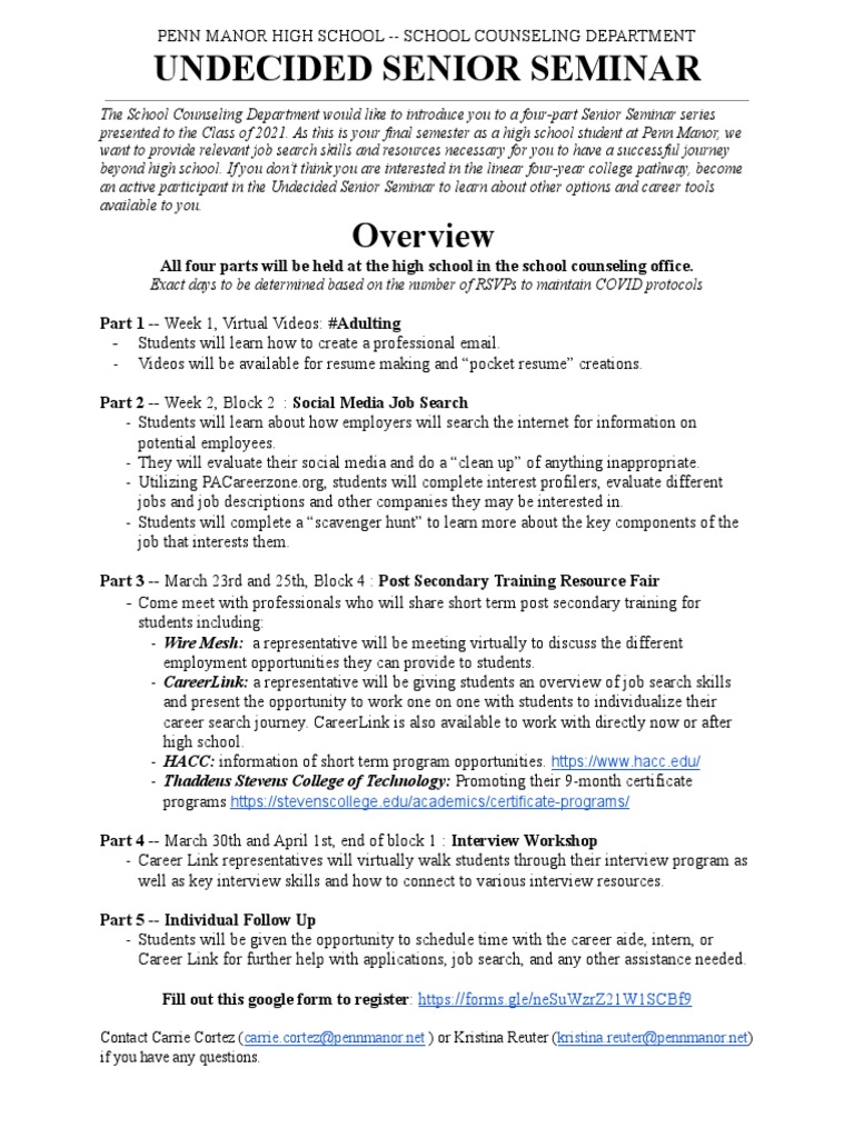 Senior Seminar Flyer | PDF | School Counselor | Social Media
