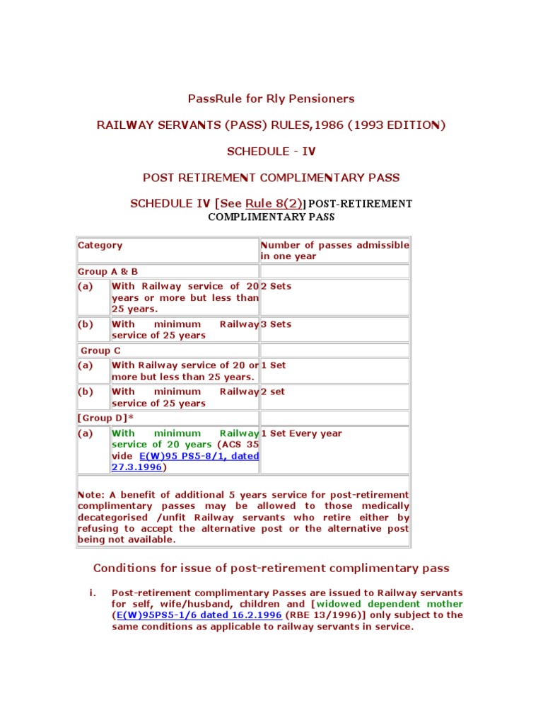 Railway Pass Rules for Retired Employees | PDF | Retirement | Pension