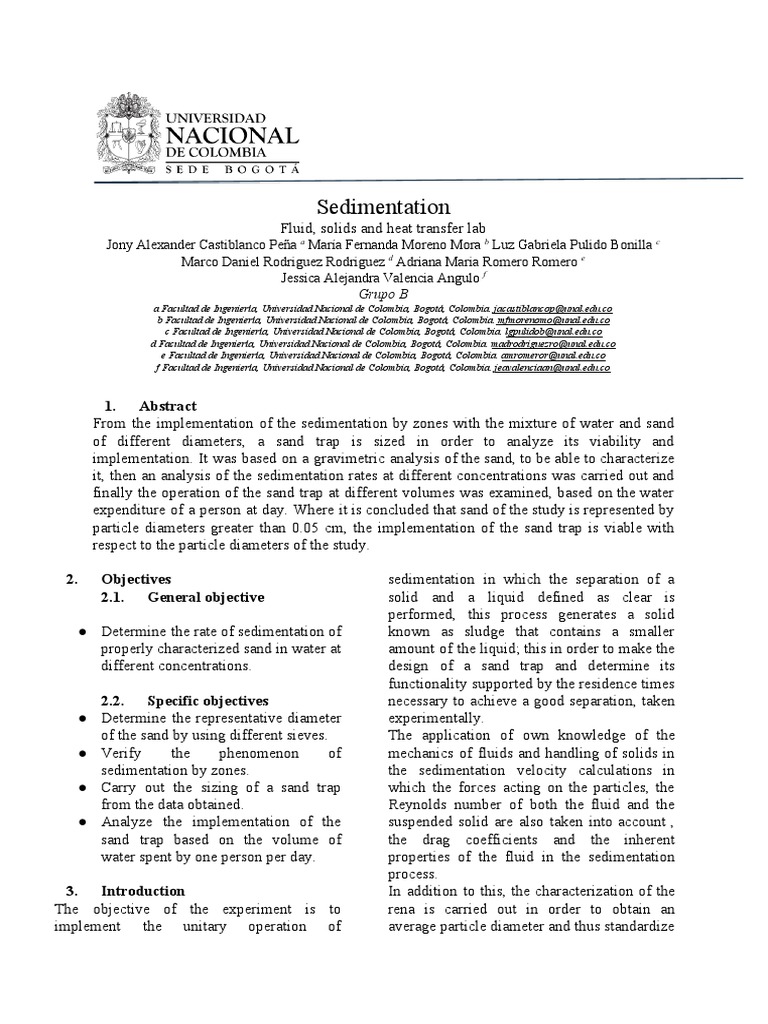 Informe en Inglés - Sedimentation | PDF | Viscosity | Density