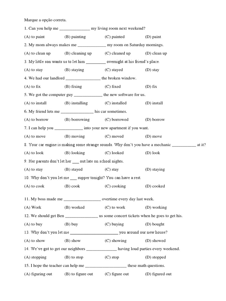 Causative Verbs Multiple Choice | PDF