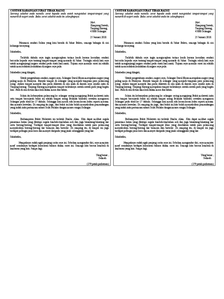 FORMAT Karangan Surat Tidak Rasmi-Tempat-Tempat Yang Menarik Di Negeri ...