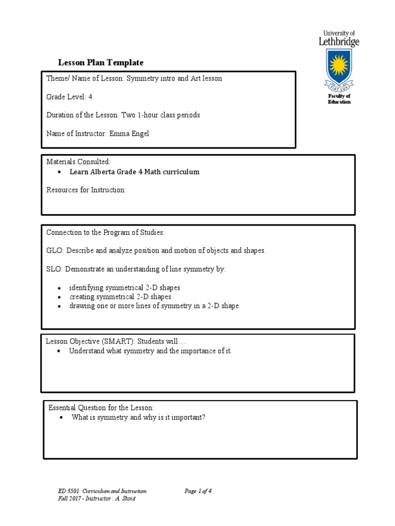 Symmetry Lesson Plan | PDF | Symmetry | Education Theory