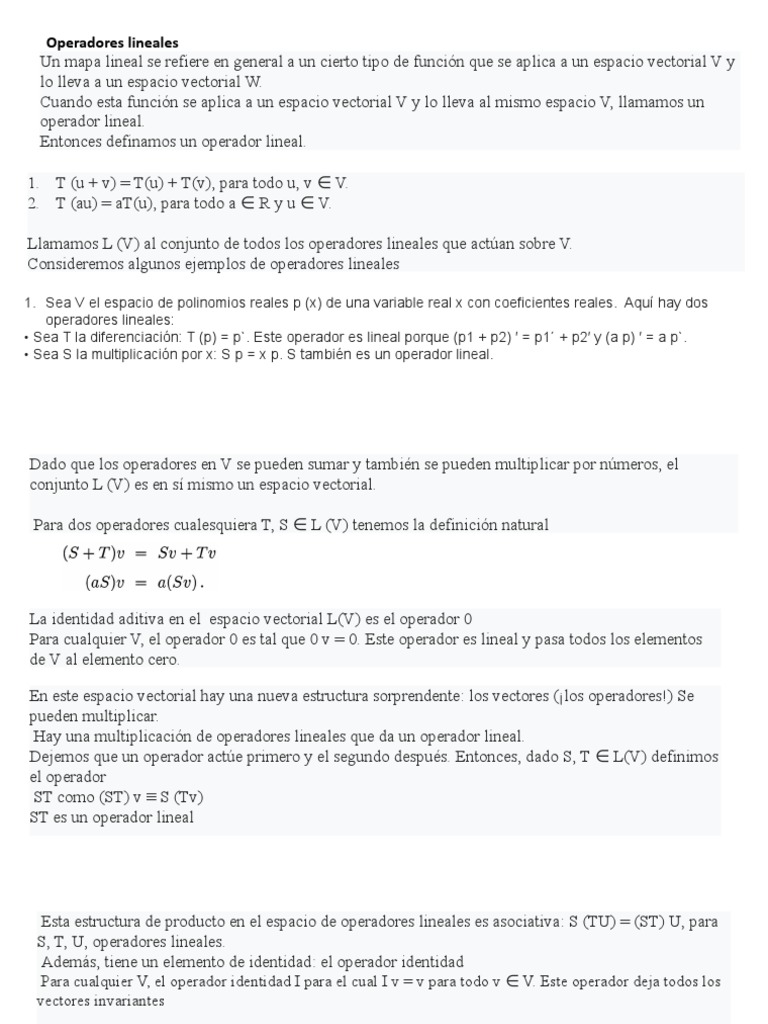 Operadores Lineales | PDF | Mapa lineal | Espacio vectorial