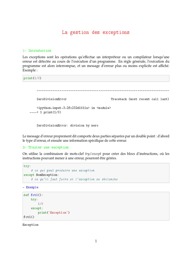 Introduction à la gestion d'exceptions | PDF | Programme informatique ...