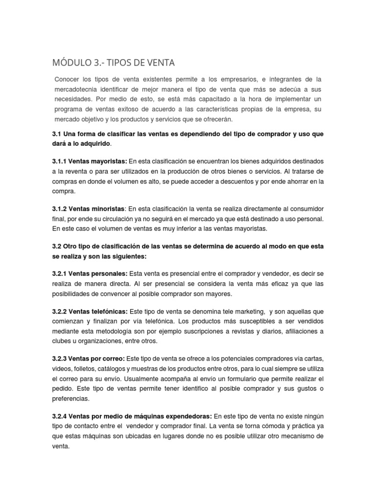 Tipos de Venta: Guía Completa para Empresarios | PDF | Marketing | Al ...