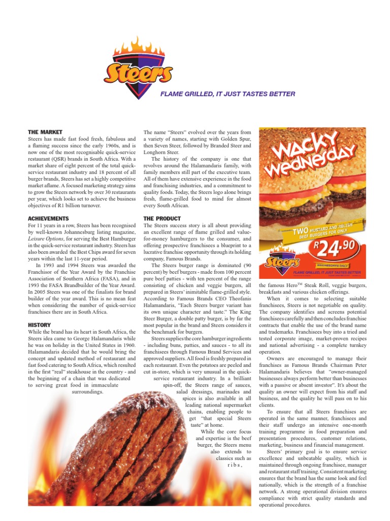 Steers: A Legacy of Flame-Grilled Success | PDF | Hamburgers | Franchising