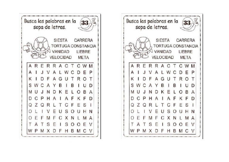 Sopa de Letras La Tortuga y La Liebre | PDF