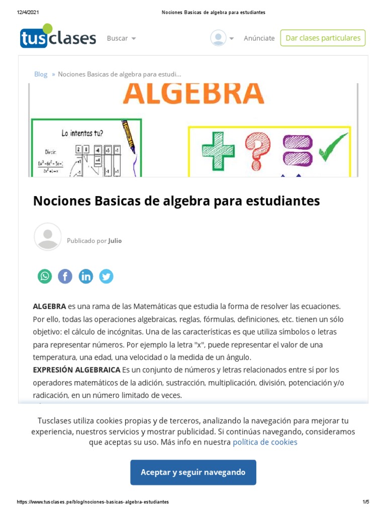 Nociones Basicas de Algebra para Estudiantes | PDF | Fórmula | Álgebra