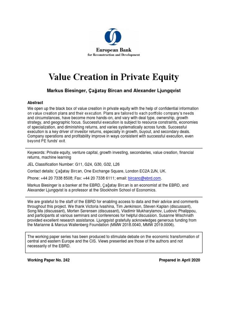 Value Creation in Private Equity by Markus Biesinger | PDF | Private Equity | Venture Capital