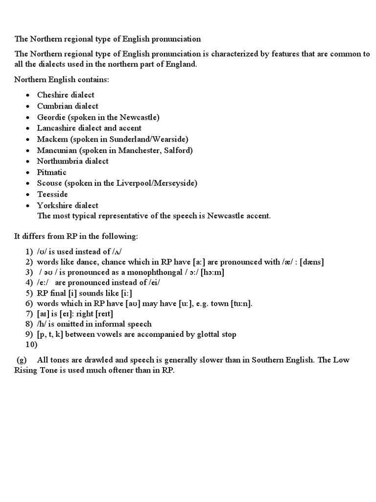 Northern English Pronunciation Guide | PDF | Language Arts & Discipline