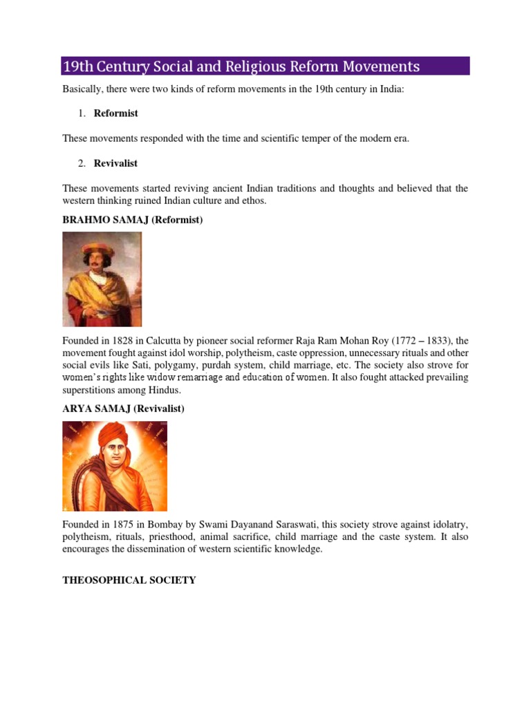 19th Century Reform Movements in India | PDF | Swami Vivekananda ...