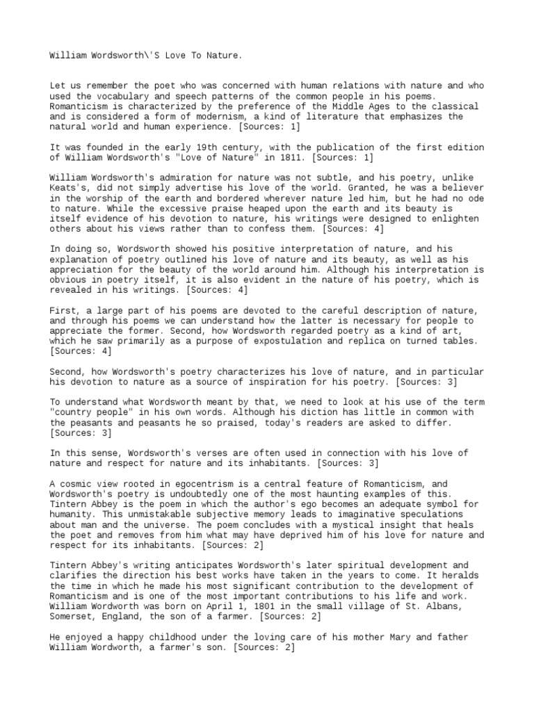 William Wordsworths Love To Nature | PDF | William Wordsworth | Poetry