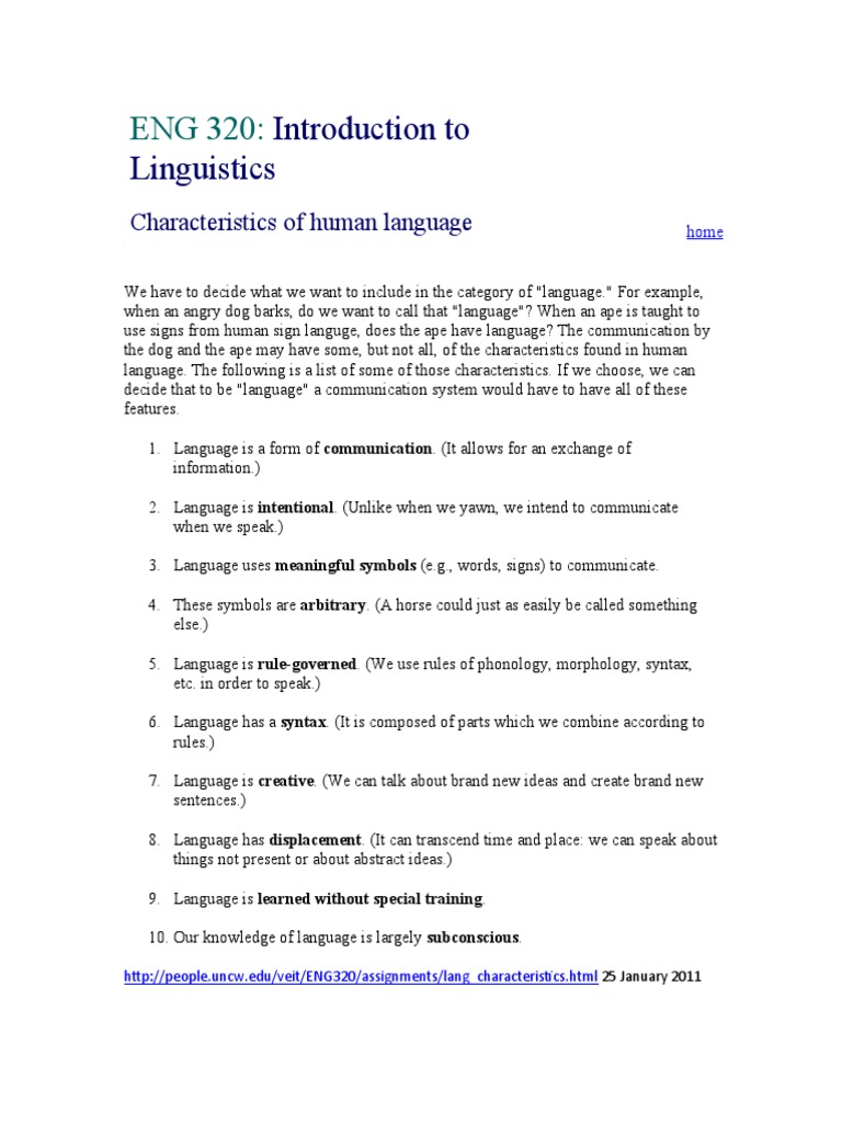 Characteristics of Human Language | PDF