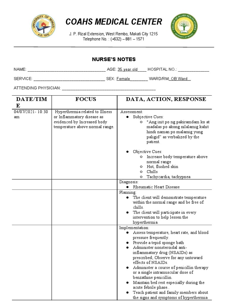 Nurses Notes | PDF | Hyperthermia | Fever