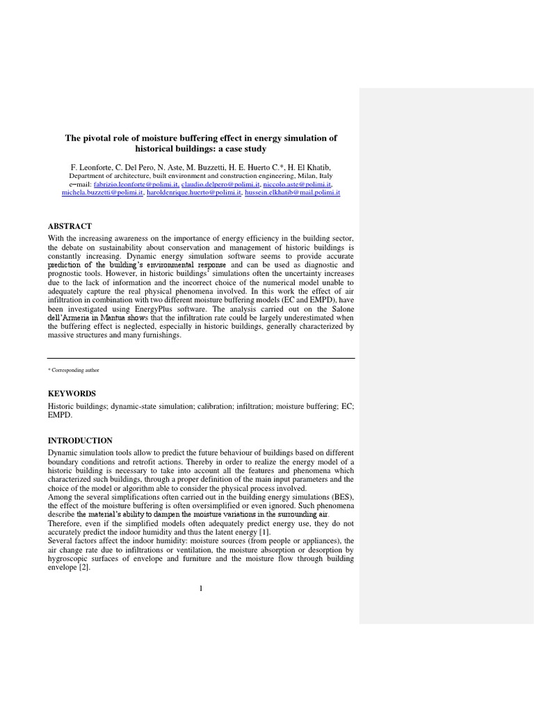 The Pivotal Role of Moisture Buffering Effect in Energy Simulation of ...