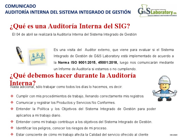 Comunicado Auditoría Interna SIG 01-2020 | PDF