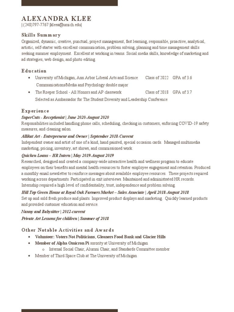 Alexandra Klee Jan 2021 Master Resume | PDF