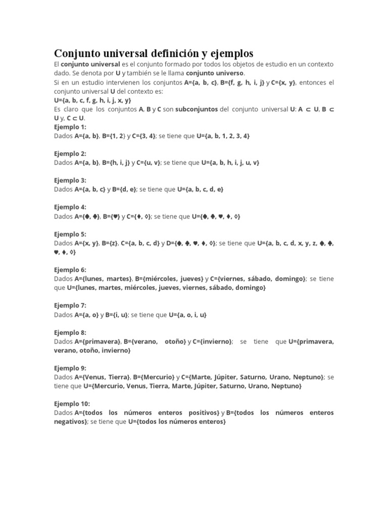 Conjunto Universal Definición y Ejemplos | PDF