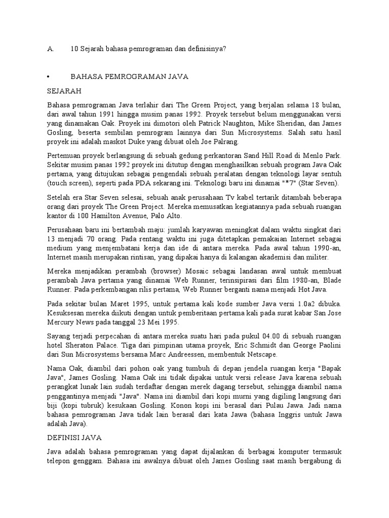 10 Sejarah Bahasa Pemrograman Dan Definisinya SELESAI | PDF | Komputer