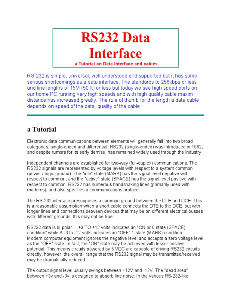 RS232 Data Interface: A Tutorial | PDF | Computer Data | Manufactured Goods