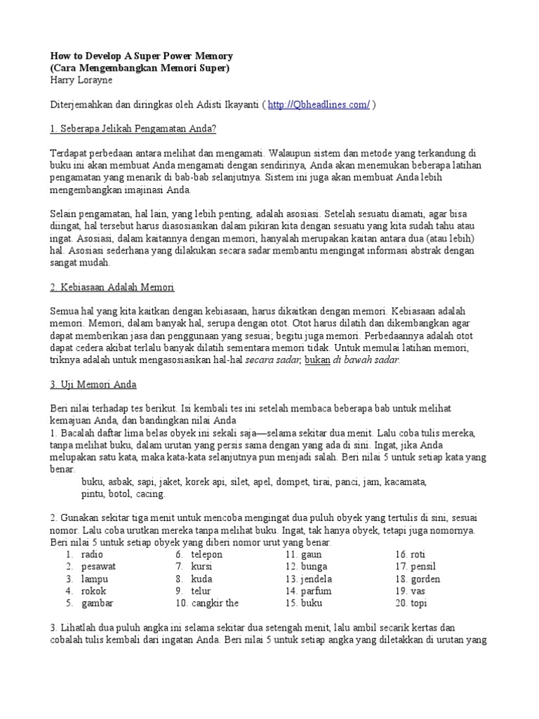 Tips Mengingat N Brain Memory | PDF | Seni & Disiplin Bahasa | Griya ...