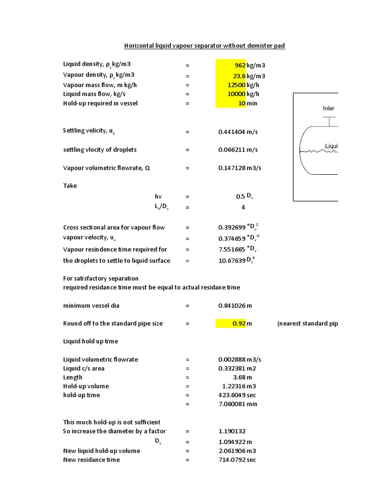 Horizontal Liquid Vapour Separator Design | PDF | Drop (Liquid) | Liquids