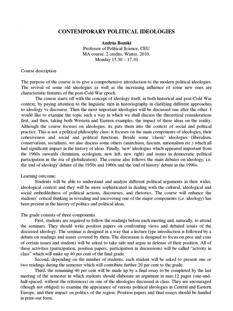 CONTEMPORARY POLITICAL IDEOLOGIES Ceu | PDF | Populism | Liberalism