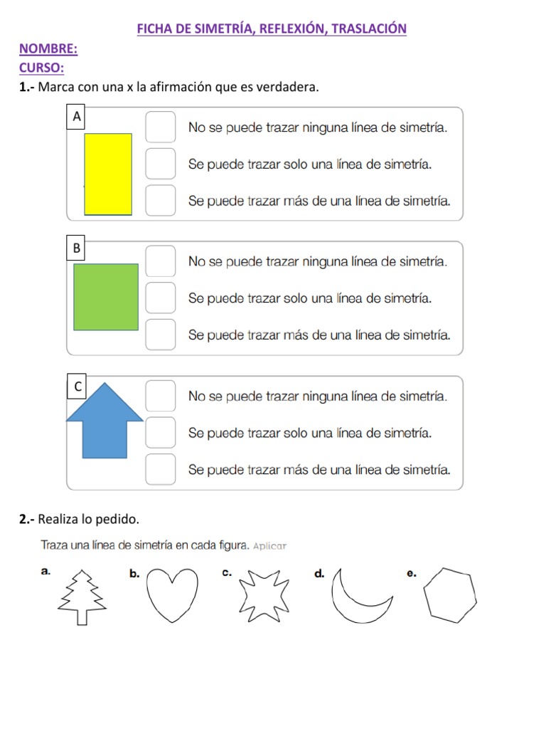 3° Ficha de Simetría, Reflexión y Traslación | PDF