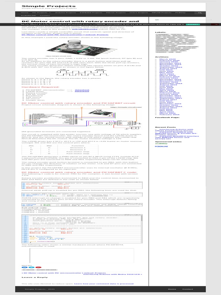 DC Motor Control With Rotary Encoder and PIC MCU - Mikroc Projects | PDF | Microcontroller ...