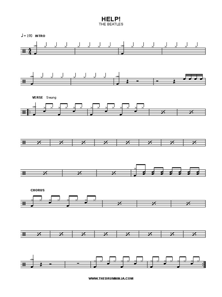 Help The Beatles Drum Transcription | PDF | John Lennon | Vocal Music