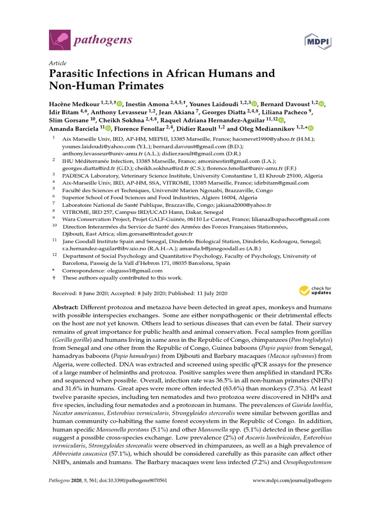 Parasitic Infections in African Humans and Non-Human Primates | PDF ...
