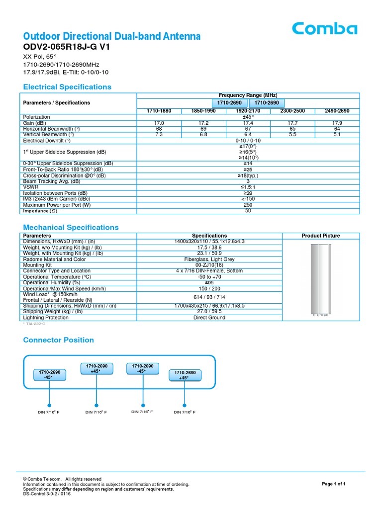 Comba ODV2-065R18J-G V1 | PDF | Antenna (Radio) | Decibel