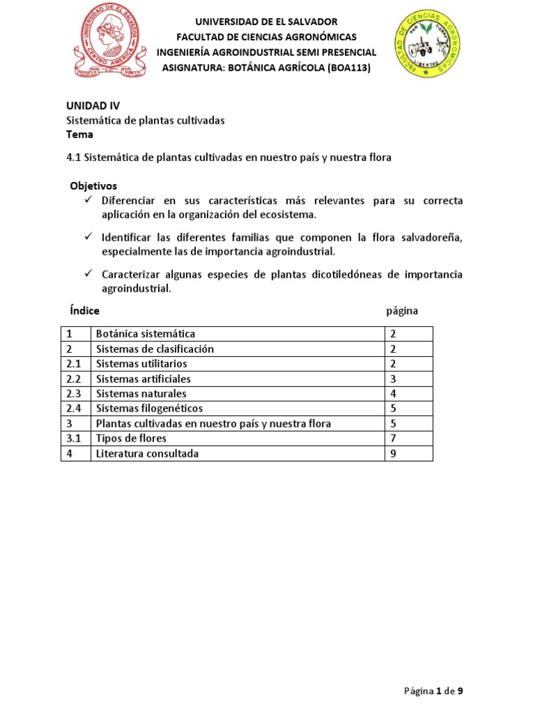 Sistemática de las plantas cultivadas en El Salvador: clasificación botánica y especies ...