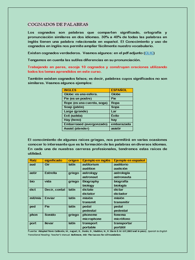 Cognados de Palabras | PDF | Comunicación humana | Lingüística