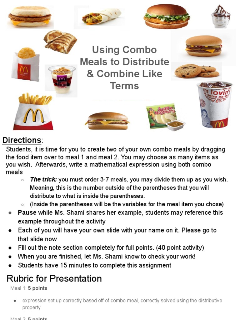 Combo Meals - Interactive Classroom Activity | PDF | Hamburgers ...