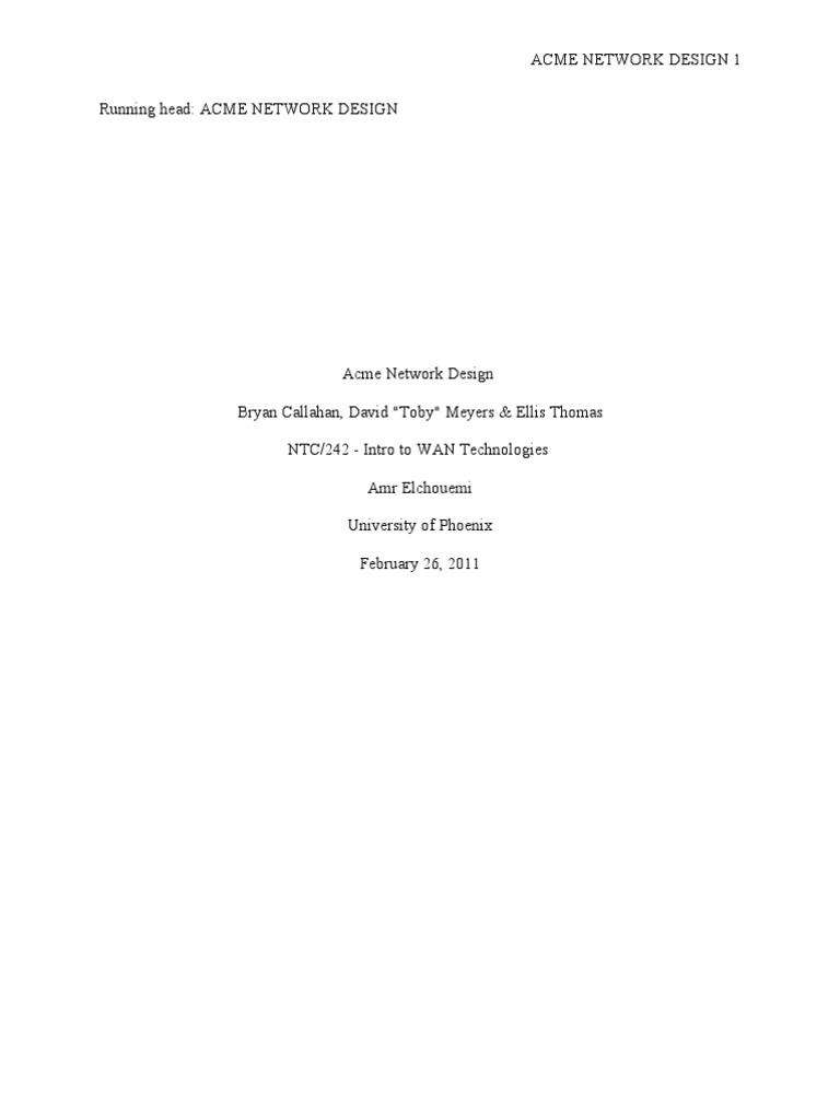 ACME Network Design | PDF | Network Switch | Computer Network