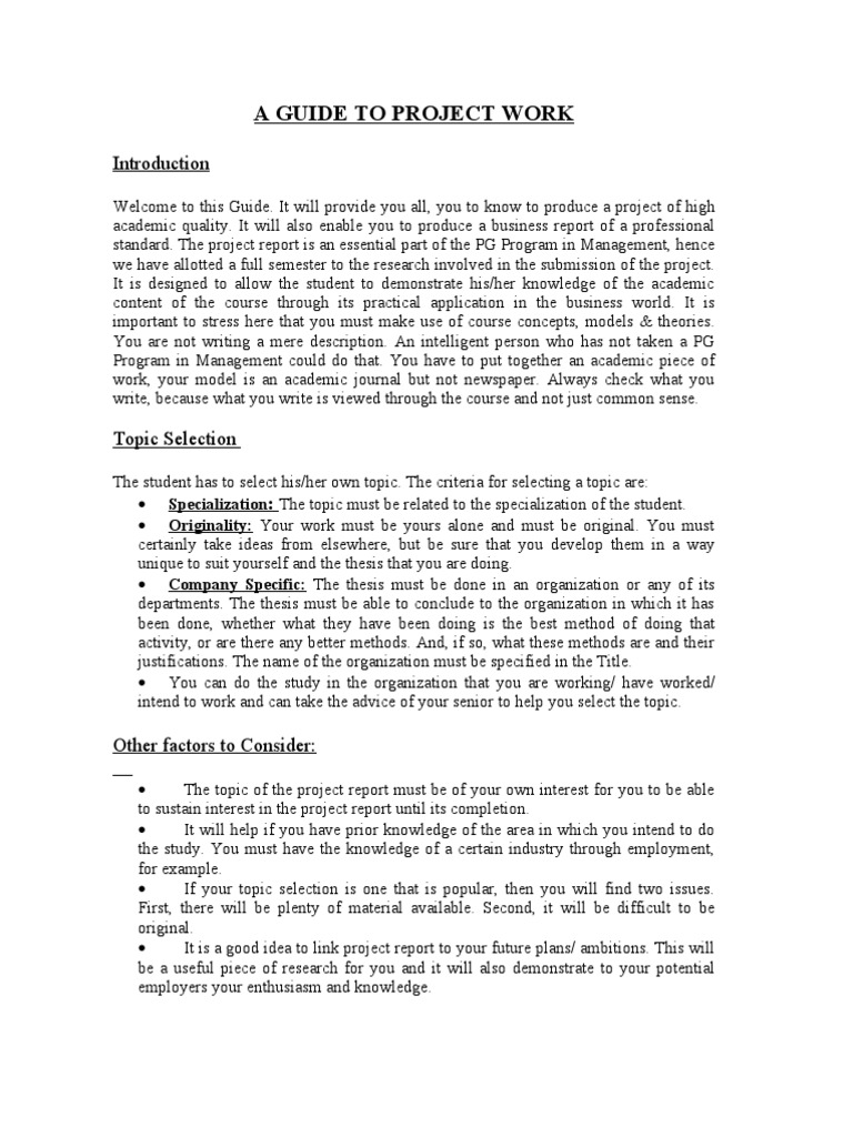 Project Work Guide for Management Students | PDF