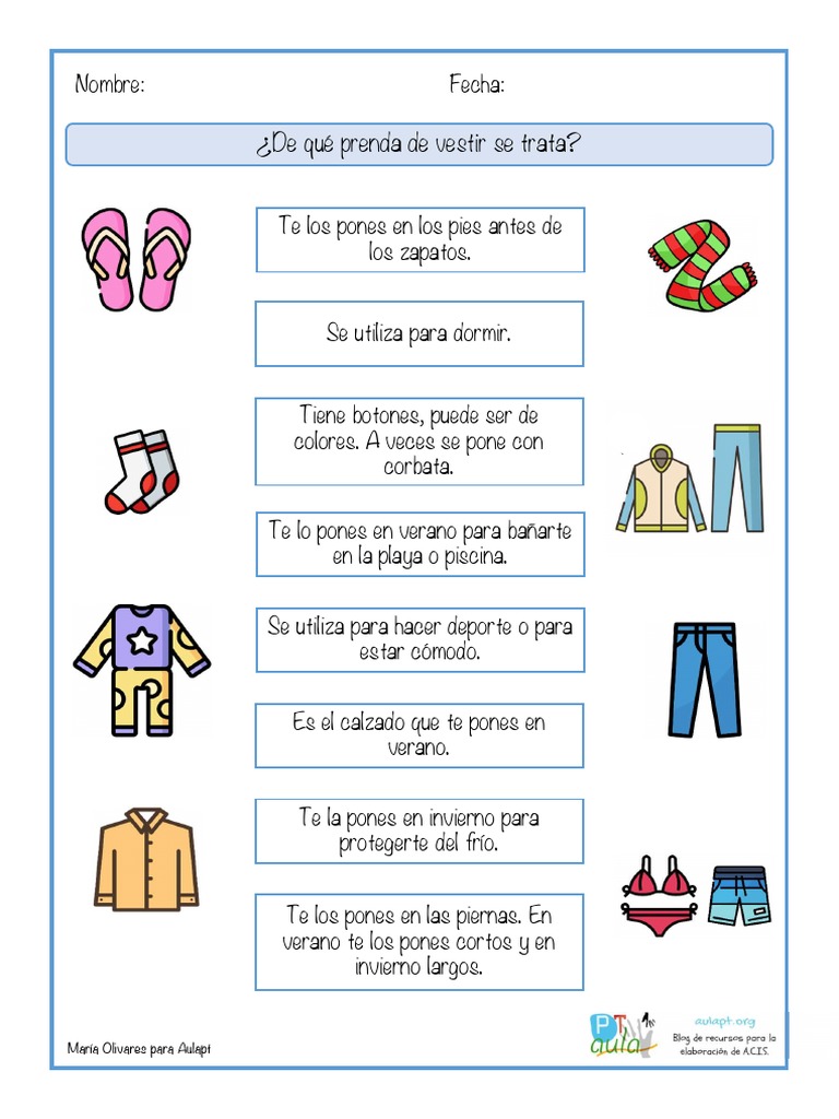 Asociacion Imagen Texto Prendas de Vestir | PDF