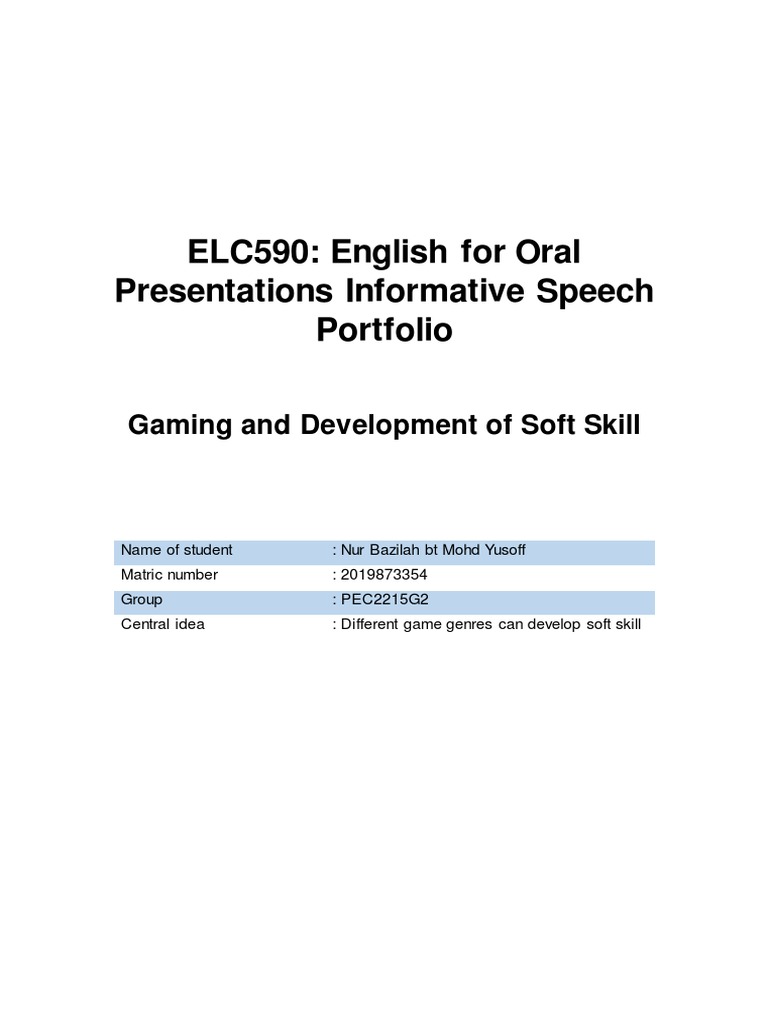 ELC590: English For Oral Presentations Informative Speech Portfolio | PDF