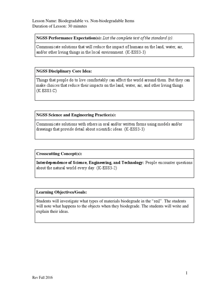 Esa Science Lesson Plan | PDF | Biodegradation | Teachers