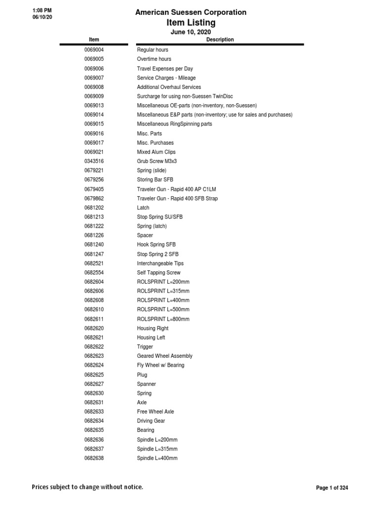 Complete Parts List 2020-06 | PDF | Screw | Gear