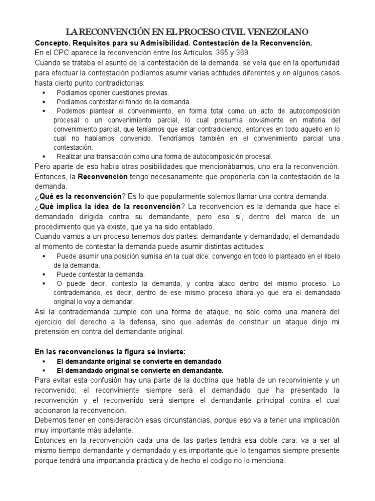 La Reconvención en El Proceso Civil | PDF | Reconvención | Demanda judicial